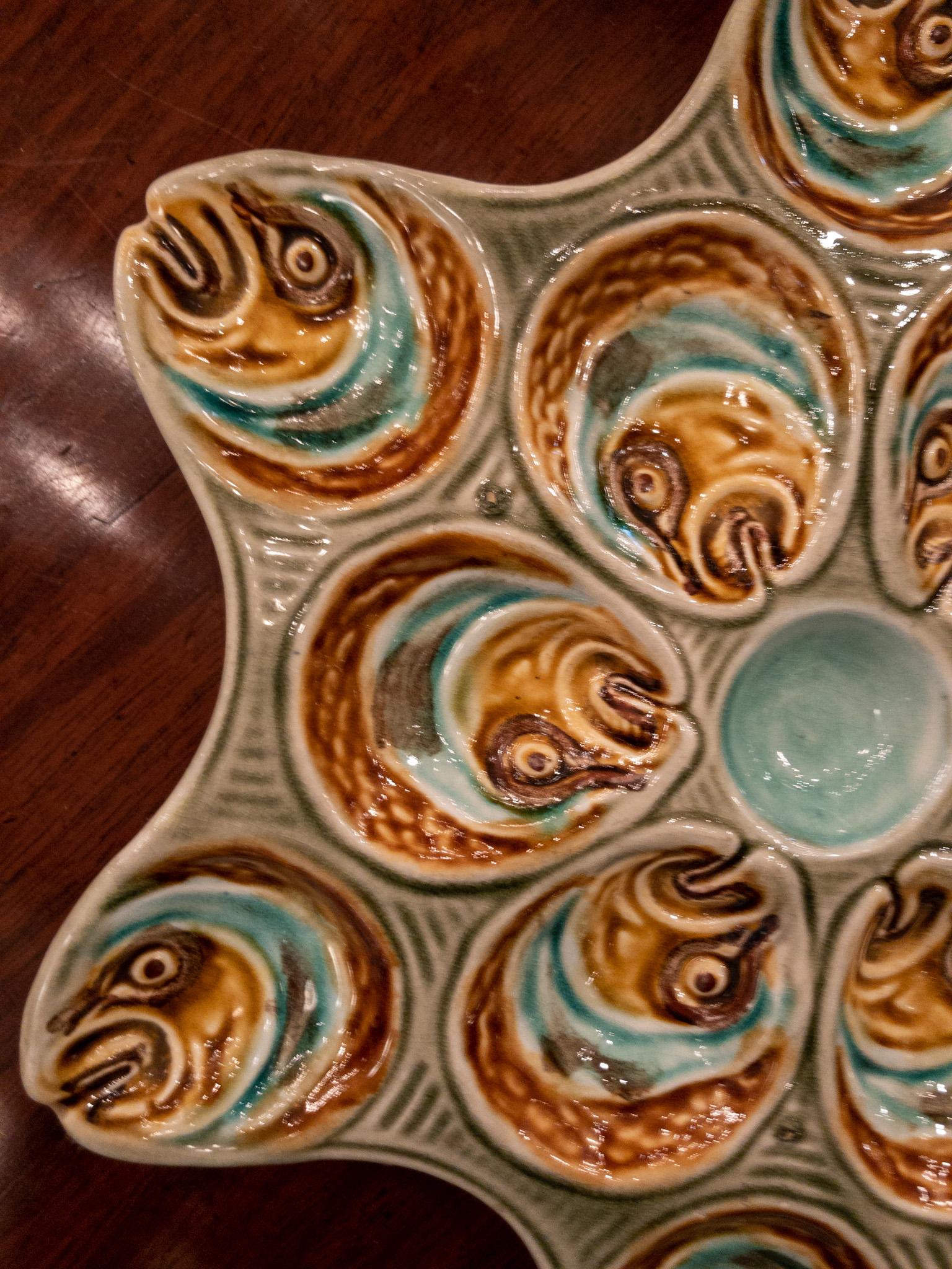 Antique French Procelain "Fish-Heads" Oyster Plate, circa 1900 at 1stDibs