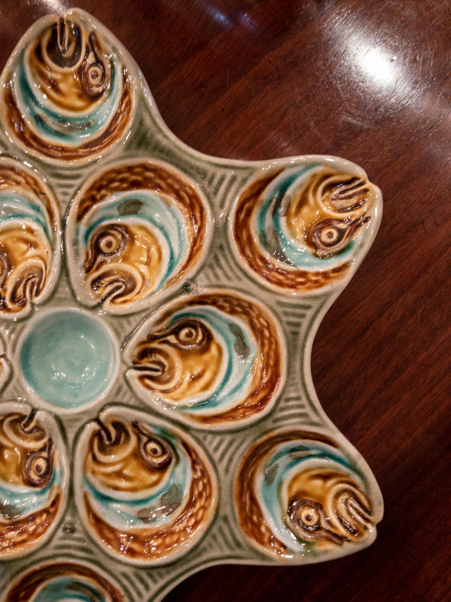 Antique French Procelain "Fish-Heads" Oyster Plate, circa 1900 at 1stDibs