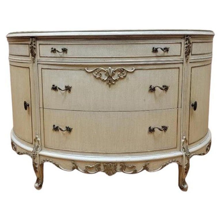 Antique French Provincial Hand Carved 3 Drawer, 2-Door Ivory Demilune ...