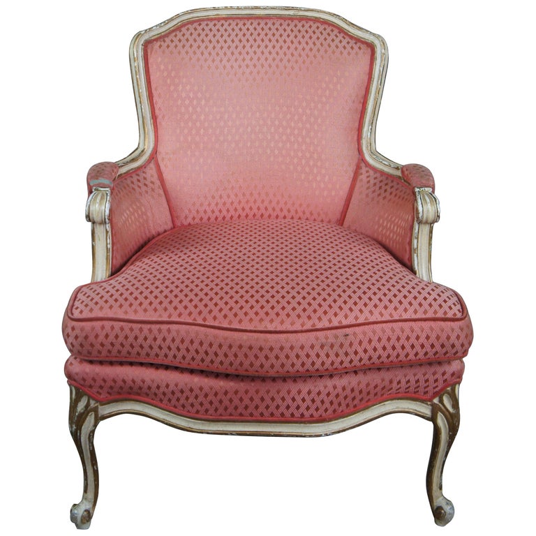 Antique French Provincial Pink Bergère Club Chair Parlor Arm Accent at ...