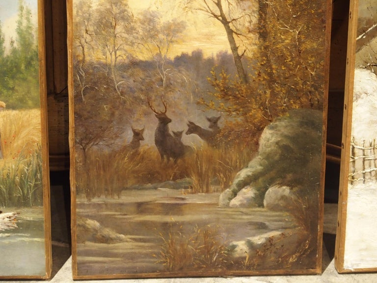 Antique French Quadriptych of the Four Seasons, Oil on Canvas, 19th ...