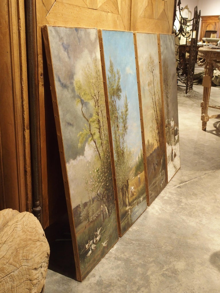 Antique French Quadriptych of the Four Seasons, Oil on Canvas, 19th ...