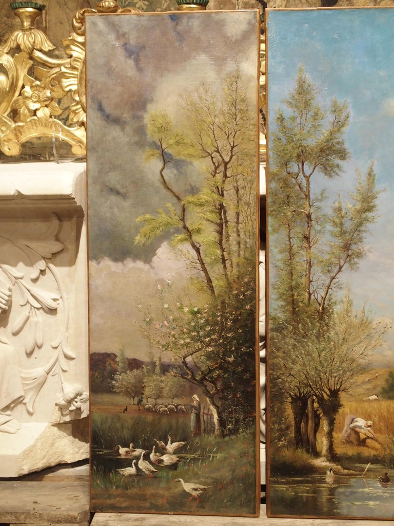 Antique French Quadriptych of the Four Seasons, Oil on Canvas, 19th ...