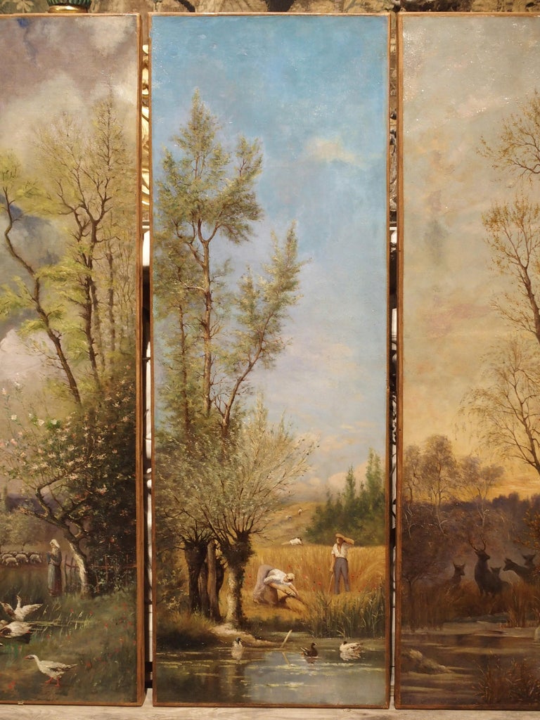 Antique French Quadriptych of the Four Seasons, Oil on Canvas, 19th ...