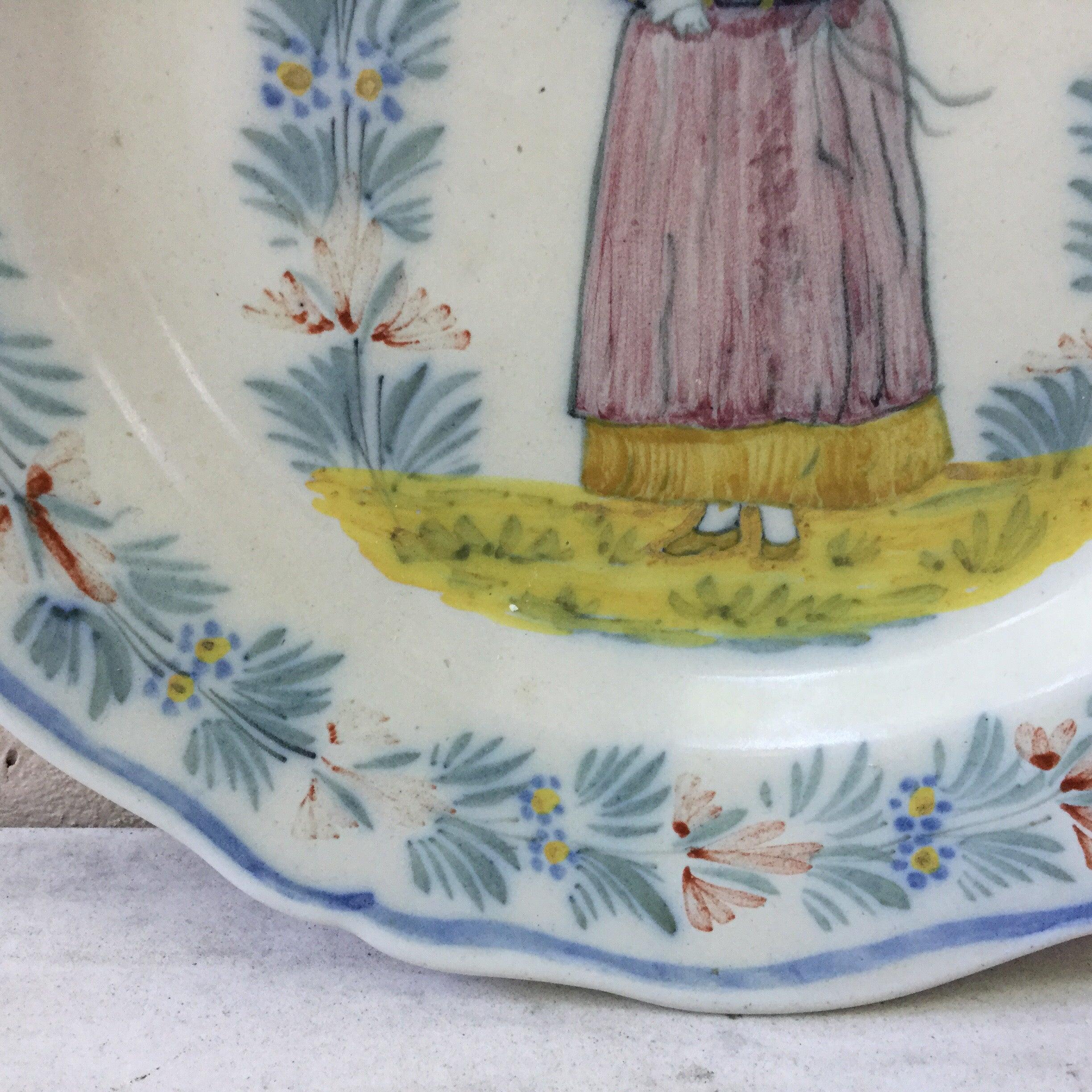 Antique French Quimper Plate Signed Hr Quimper at 1stDibs