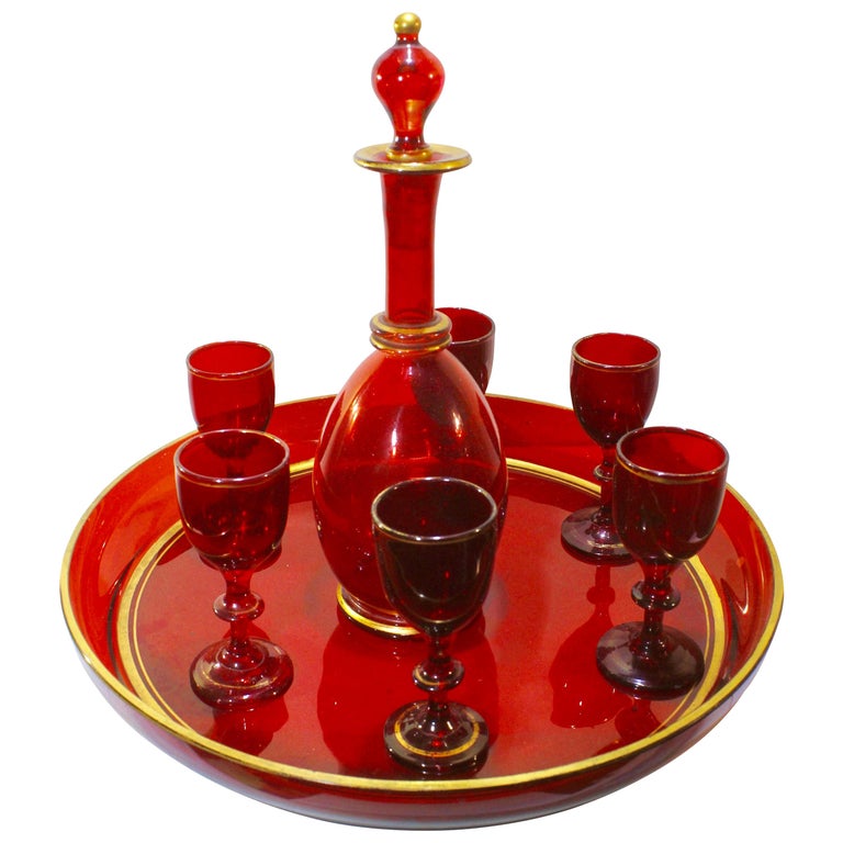 Antique French Red Crystal Aperitif Service, circa 1880 at 1stDibs