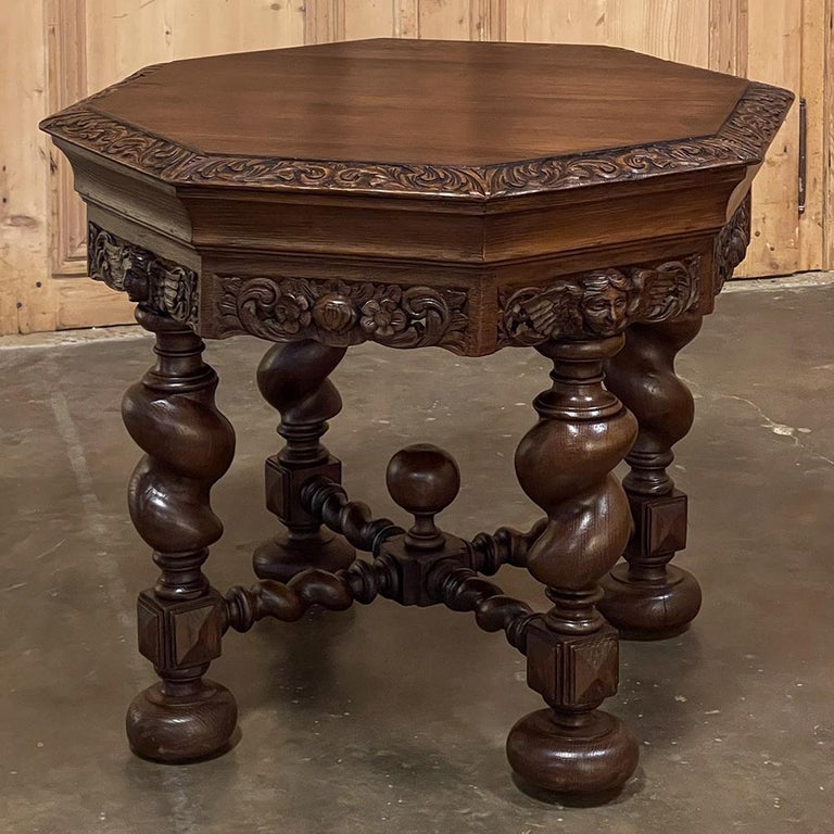 Antique French Renaissance Barley Twist Octagonal End Table at 1stDibs