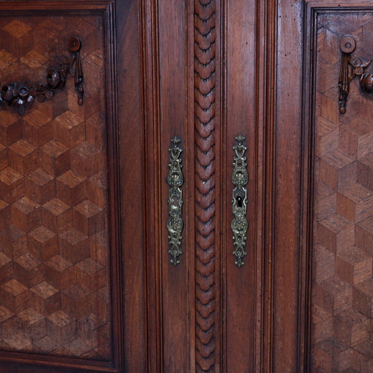 Antique French Renaissance Carved Walnut and Parquetry Hunt Board ...