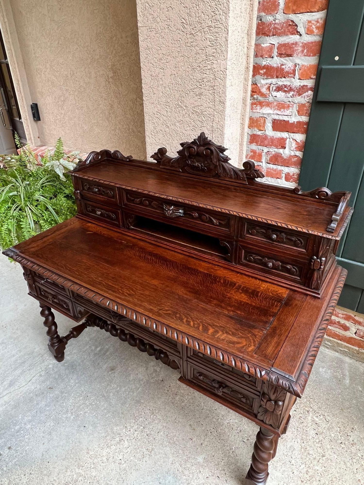 Antique French Renaissance DESK Barley Twist Carved Oak Office Library ...