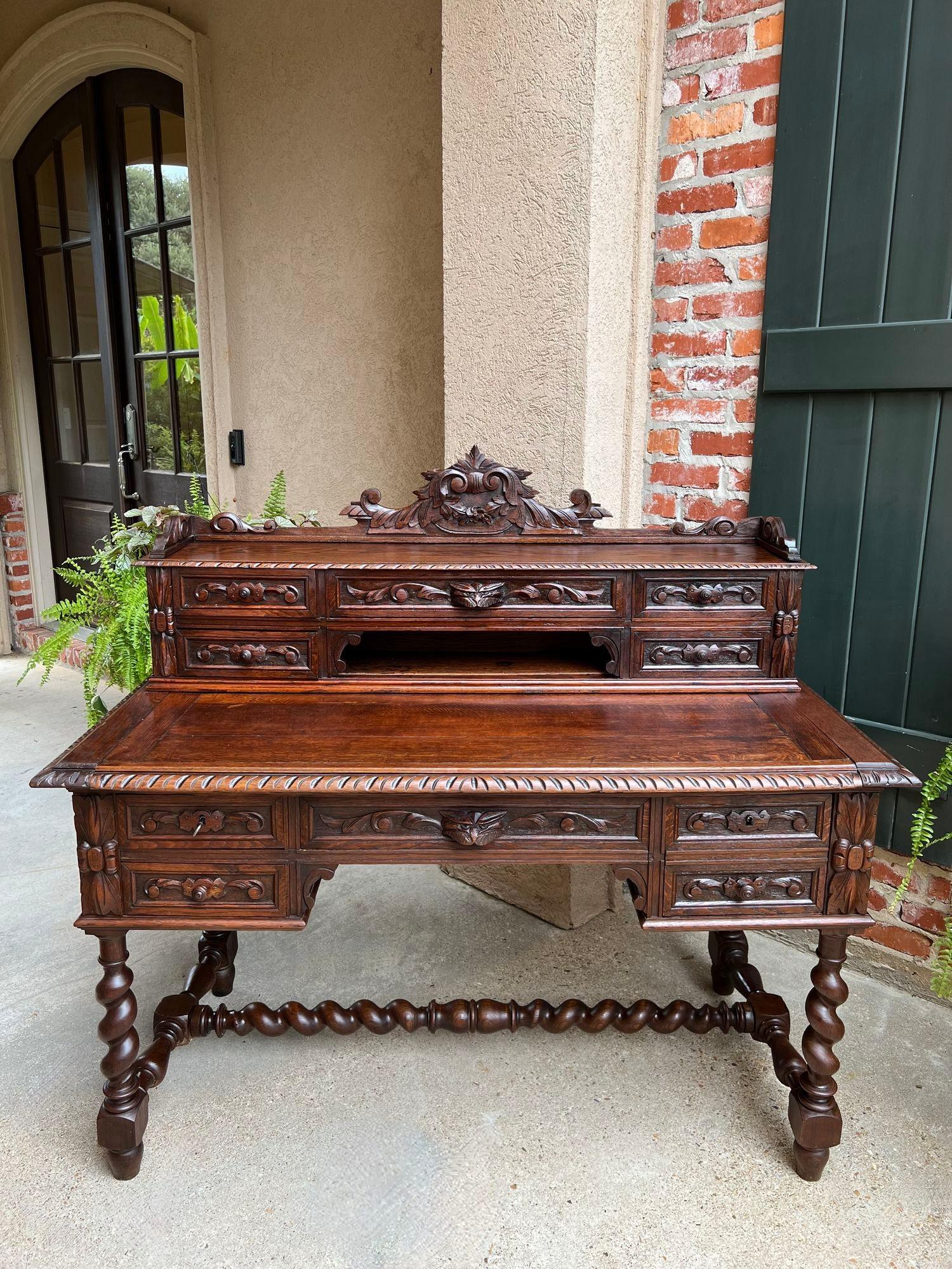 Antique French Renaissance DESK Barley Twist Carved Oak Office Library ...