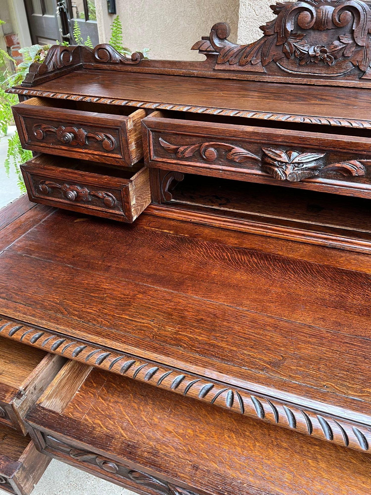 Antique French Renaissance DESK Barley Twist Carved Oak Office Library ...