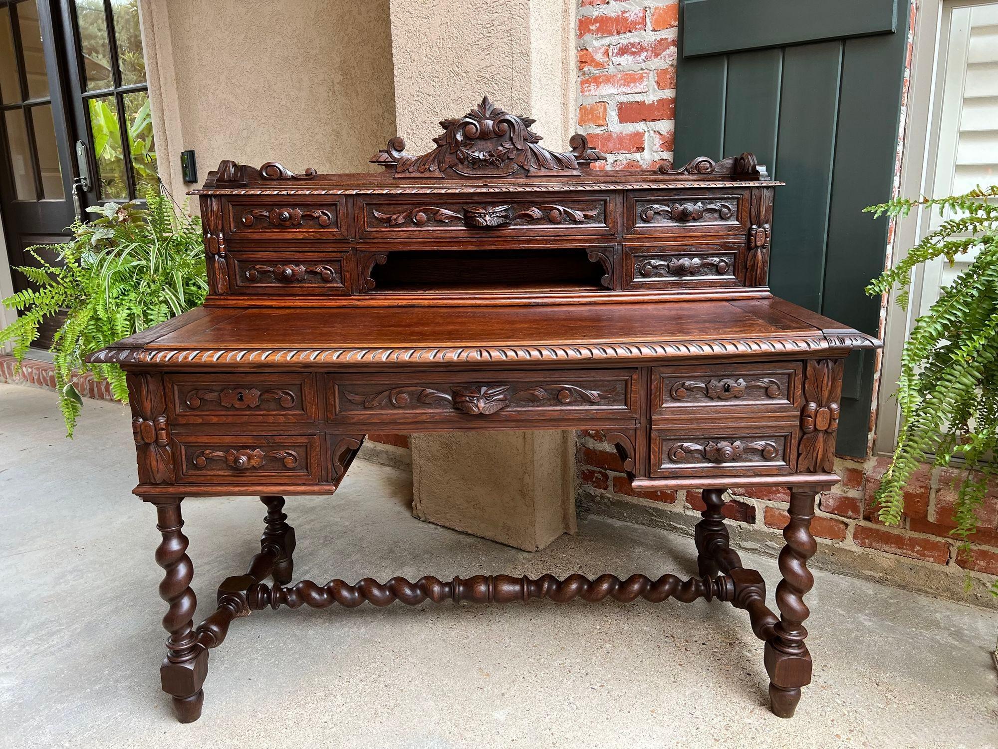 Antique French Renaissance DESK Barley Twist Carved Oak Office Library ...