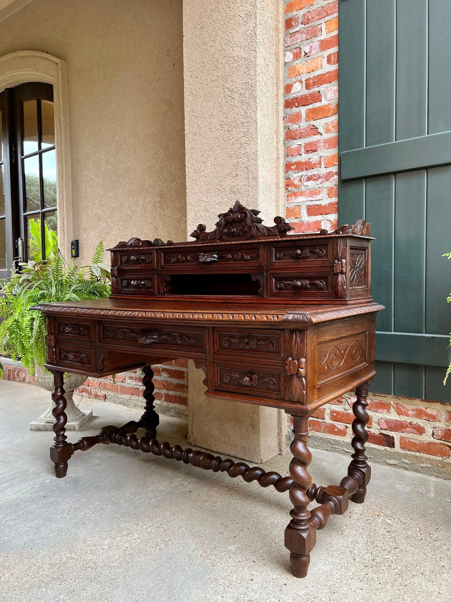 Antique French Renaissance DESK Barley Twist Carved Oak Office Library ...