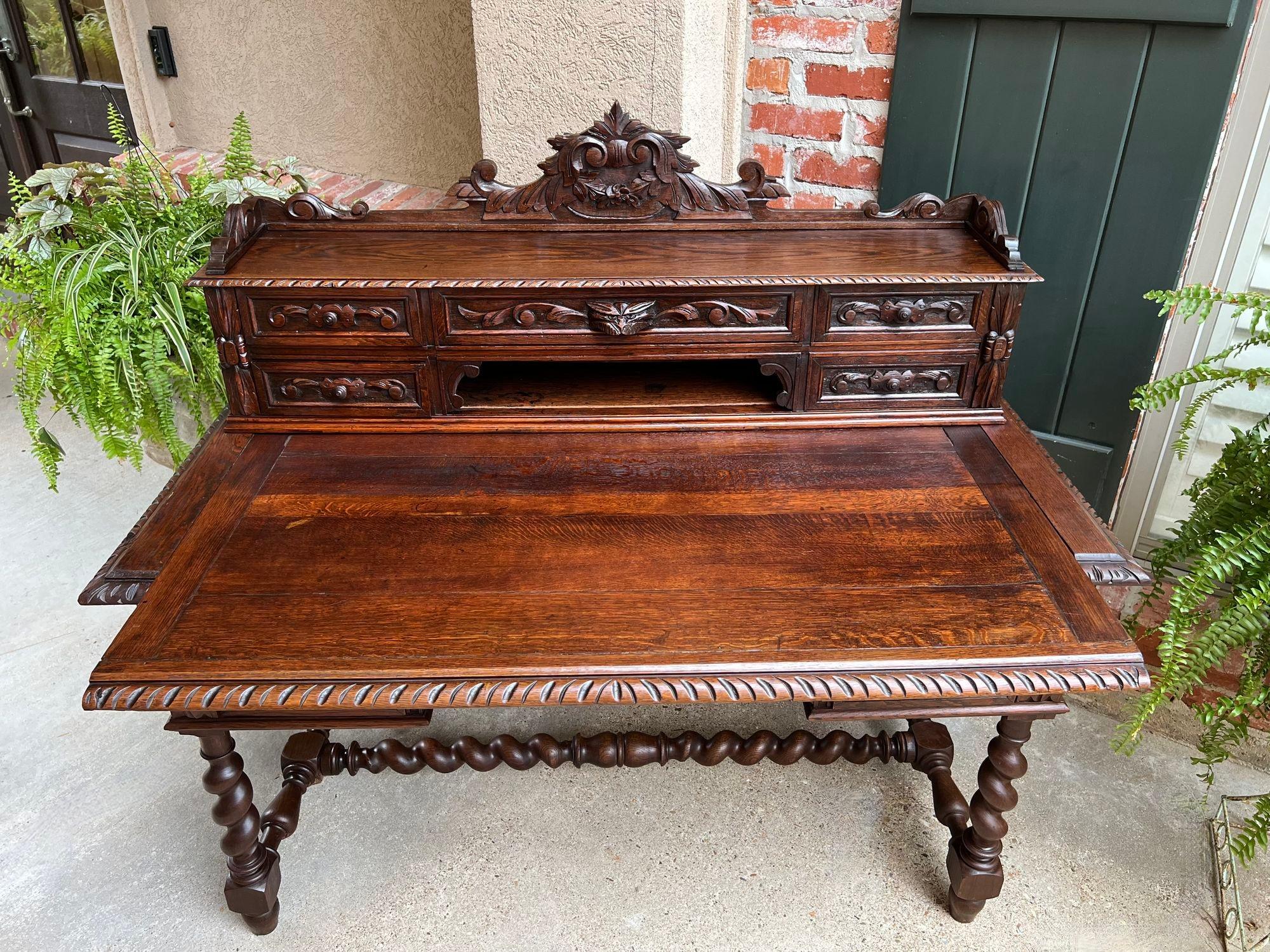 Antique French Renaissance DESK Barley Twist Carved Oak Office Library ...