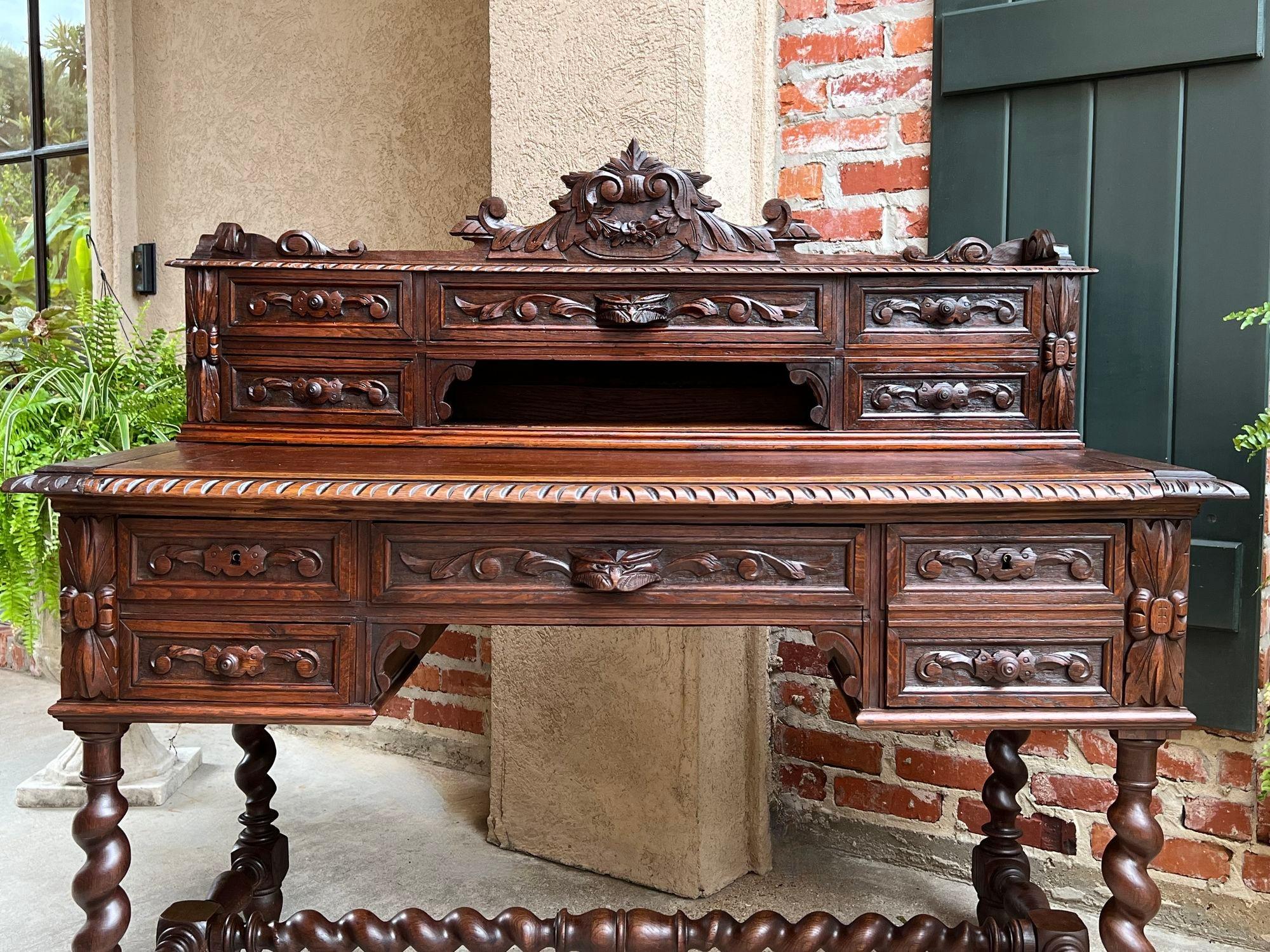 Antique French Renaissance DESK Barley Twist Carved Oak Office Library ...