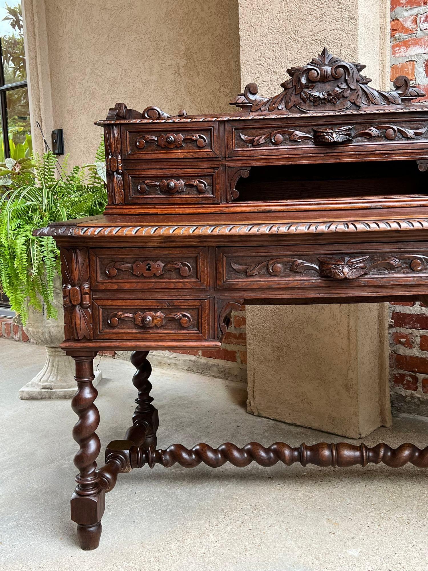 Antique French Renaissance DESK Barley Twist Carved Oak Office Library ...