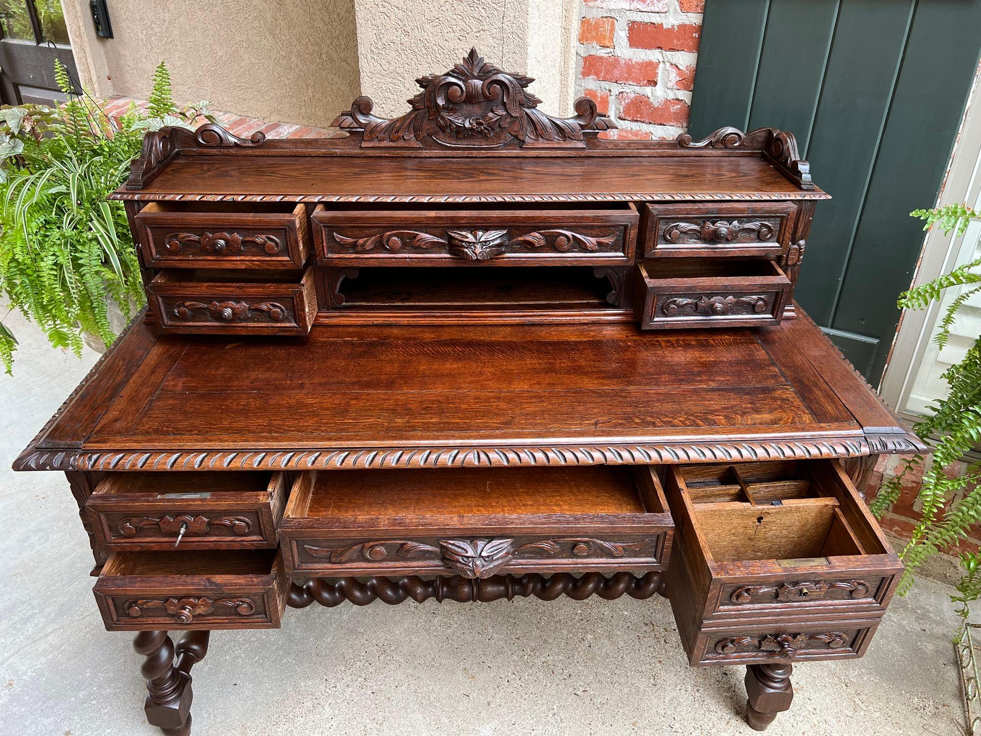 Antique French Renaissance DESK Barley Twist Carved Oak Office Library ...