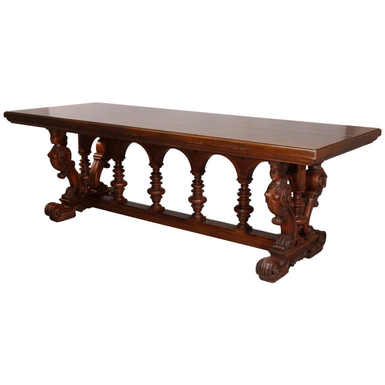 Antique French Renaissance Figural Carved Long Library Table, circa ...
