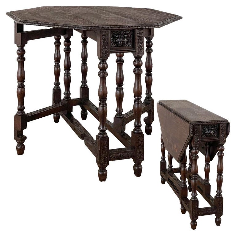 Antique French Renaissance Octagonal Drop Leaf Gate Leg Table For Sale ...