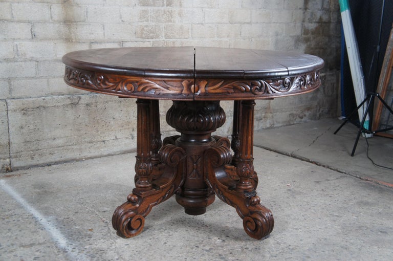 Antique French Renaissance Revival Oval Oak Carved Dining Center or ...
