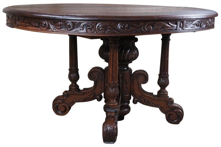Antique French Renaissance Revival Oval Oak Carved Dining Center or ...