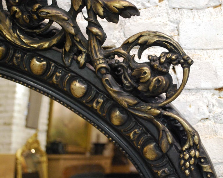 Antique French Renaissance Style Black and Gold Mirror with Carved ...