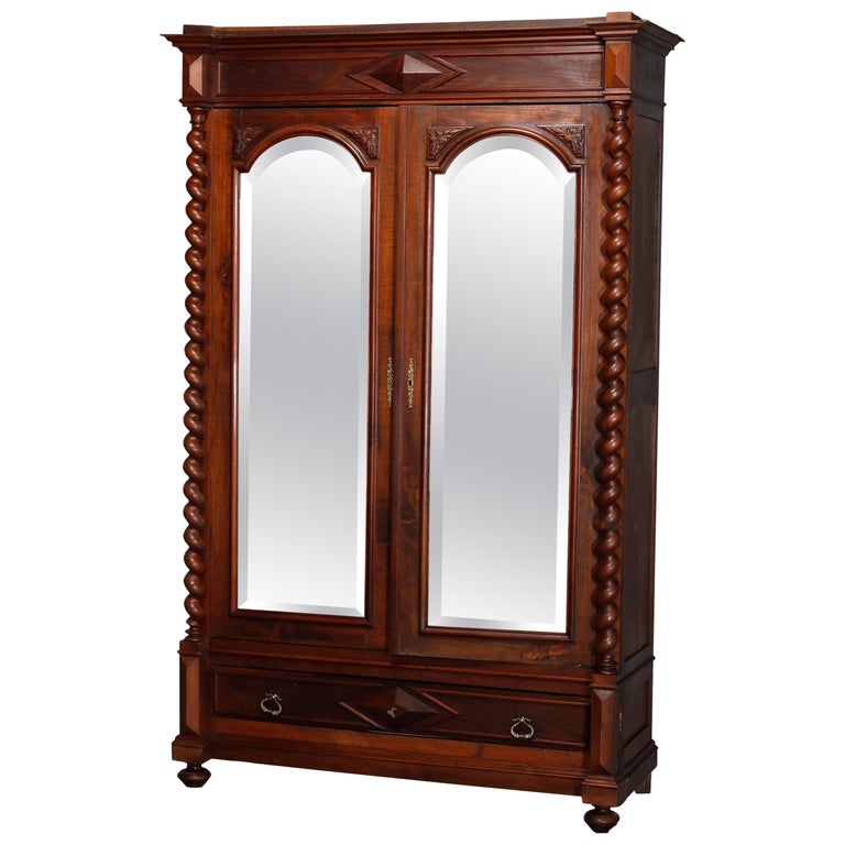 Antique French Renaissance Walnut Wardrobe with Barley Twist Columns ...