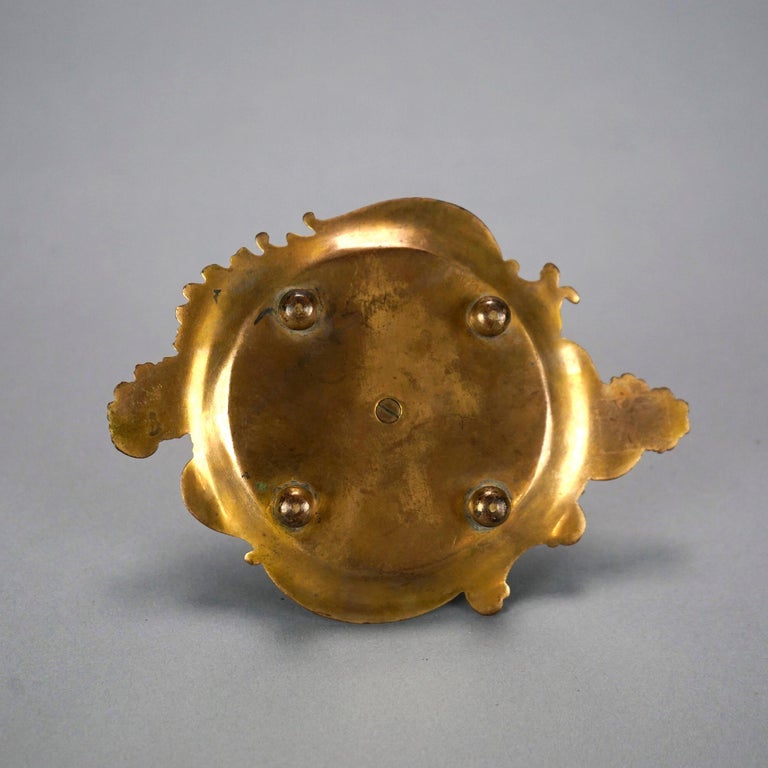 Antique French Rococo Bronze and Enameled Champleve Scroll Form Inkwell ...