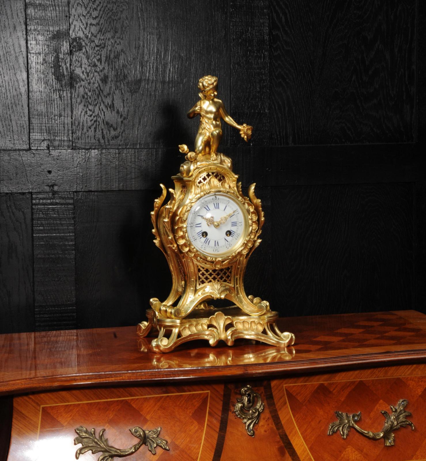 Antique French Rococo Ormolu Clock, Cupid For Sale at 1stDibs