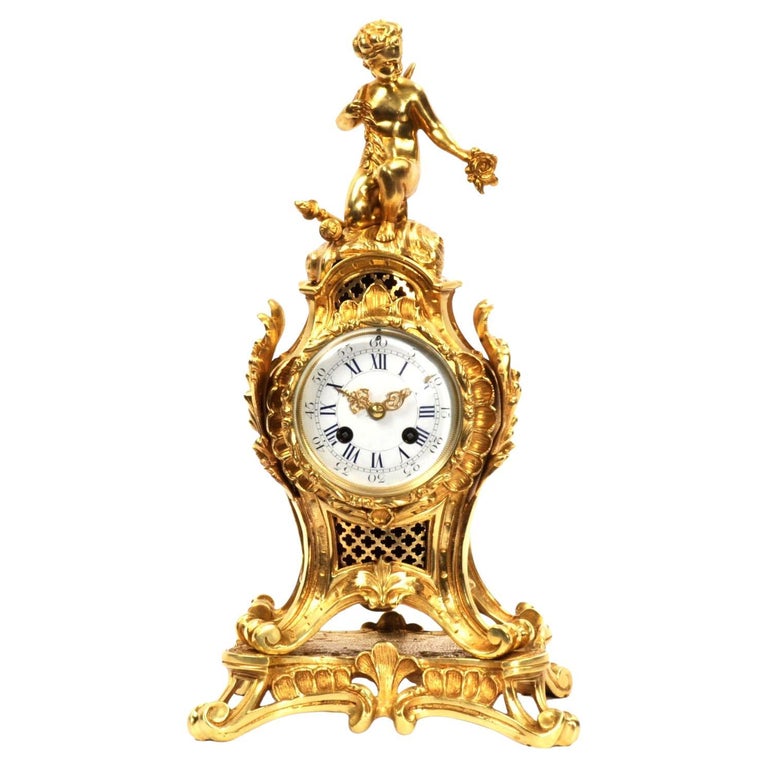 Antique French Rococo Ormolu Clock, Cupid For Sale at 1stDibs