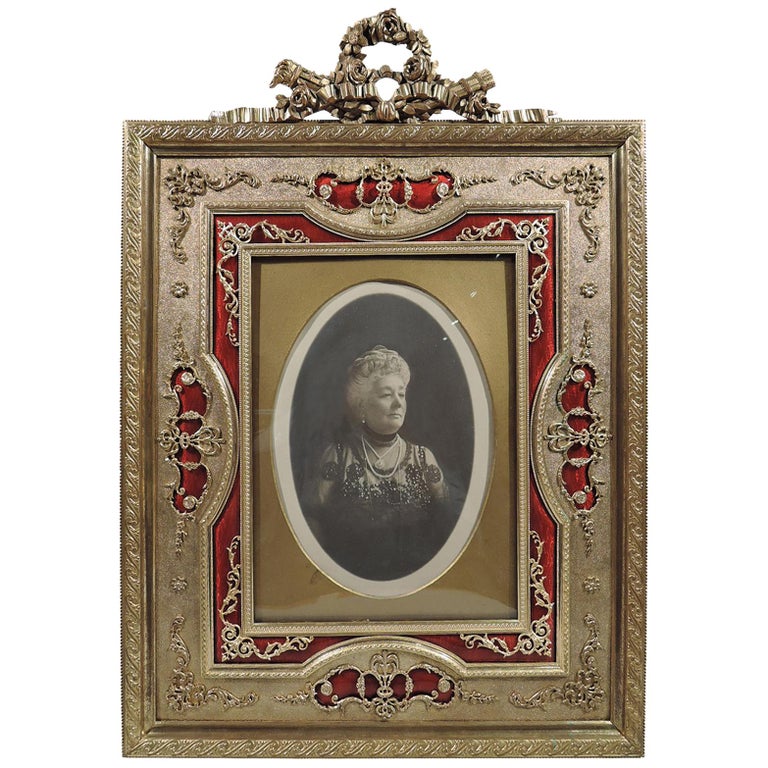 Antique French Rococo Revival Gilt Bronze and Red Enamel Picture Frame ...