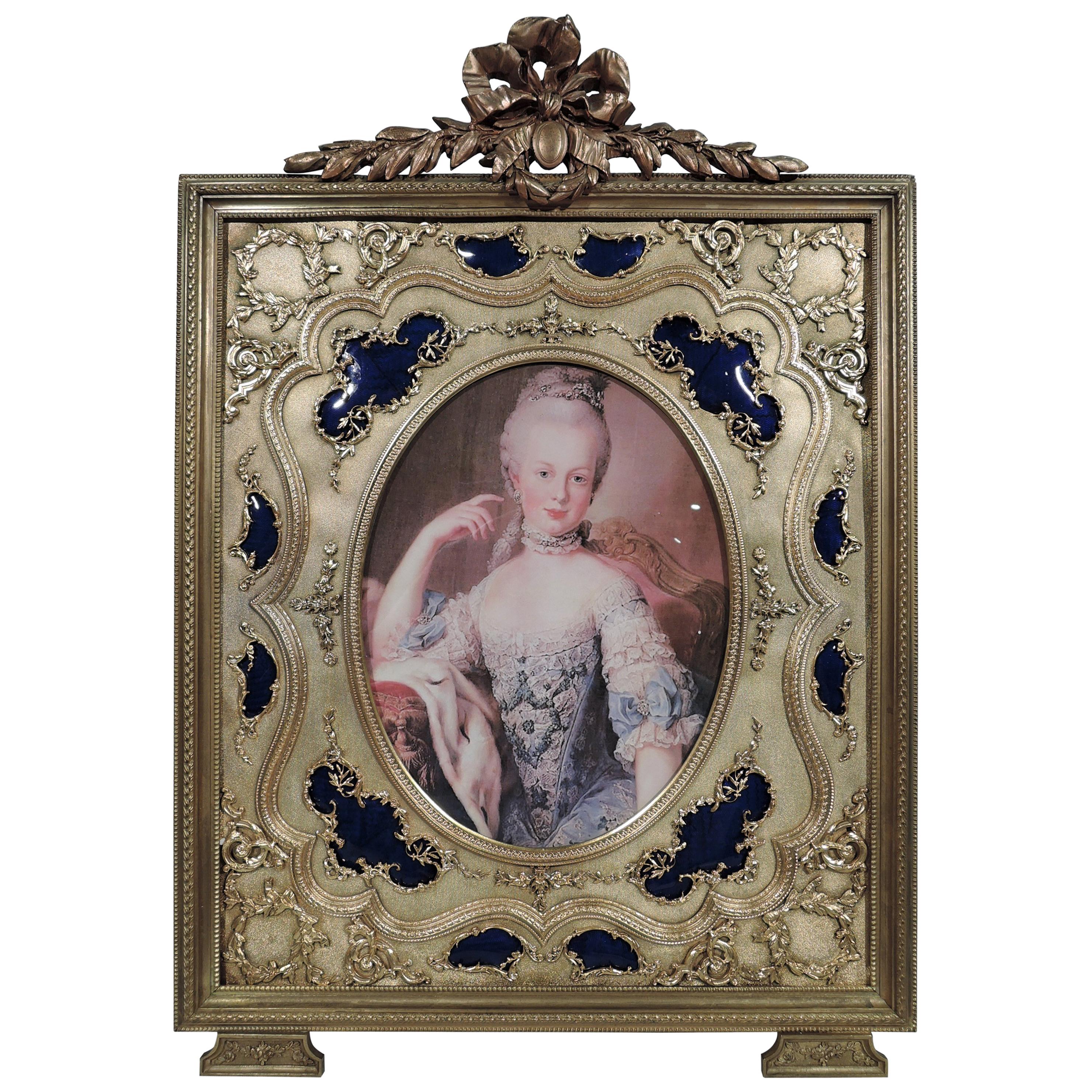 Antique French Rococo Revival Gilt Bronze and Blue Enamel Picture Frame ...