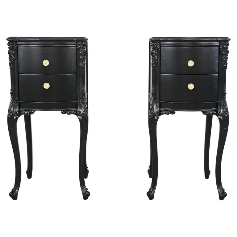 Antique French Rococo Style Black Lacquered Nightstands For Sale at 1stDibs