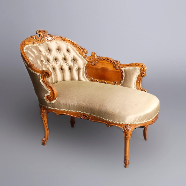 Antique French Rococo Style Carved Satinwood Upholstered Recamier ...