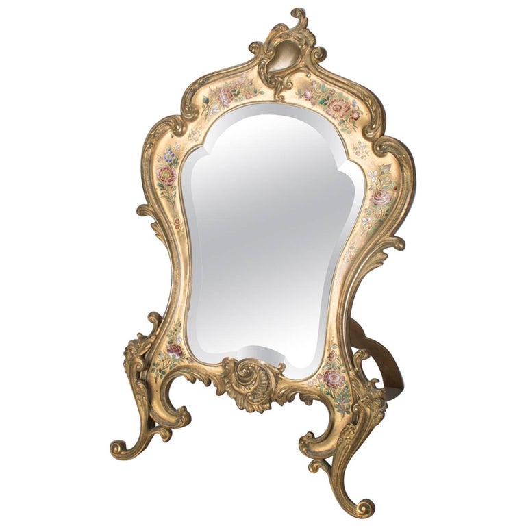 Antique French Rococo Style Gilt Bronze and Cloisonne Vanity Mirror ...