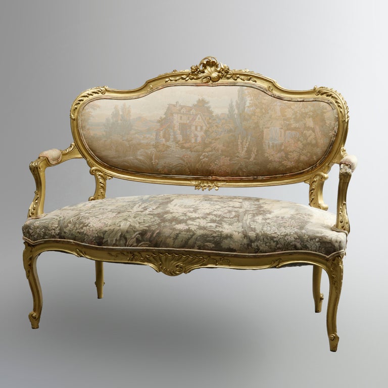 Antique French Rococo Three Piece Giltwood and Tapestry Parlor Set ...