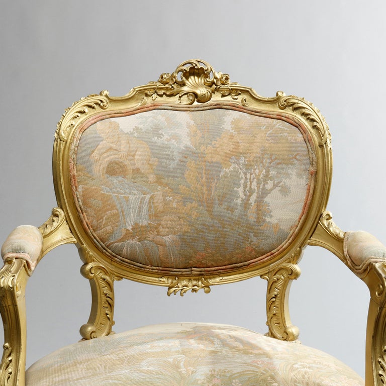 Antique French Rococo Three Piece Giltwood and Tapestry Parlor Set ...