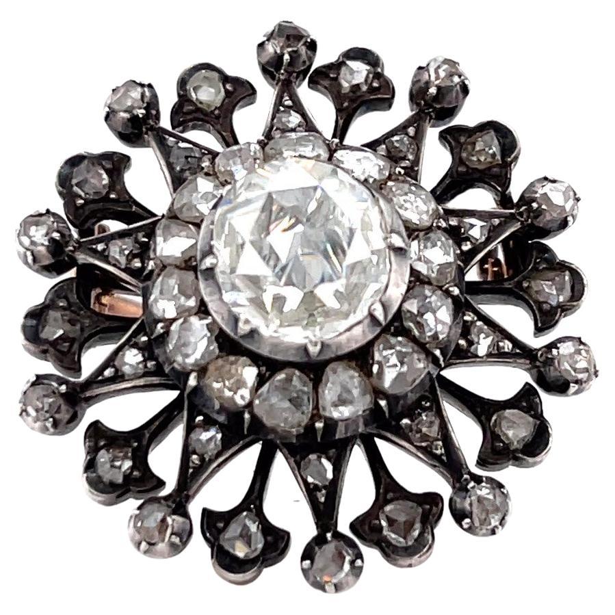 Rose Cut Diamond Gold Pendant Brooch For Sale at 1stDibs
