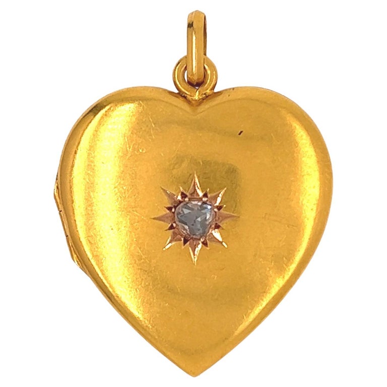 Antique French Rose Cut Diamond 18 Karat Gold Heart Shaped Locket at ...