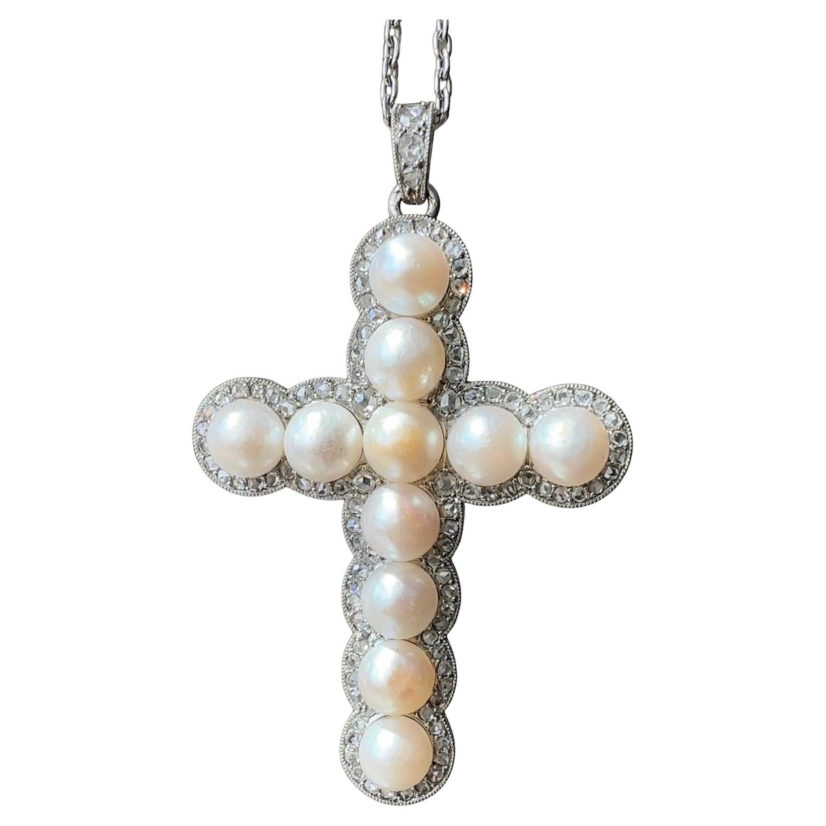 Diamond and Gold French Cross, Christian Cross Pendant, Rose-Cut ...