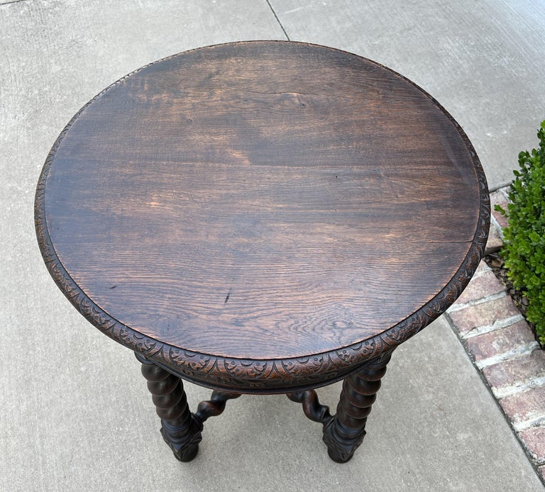 Antique French Round Side End Table Barley Twist Carved Oak Renaissance ...