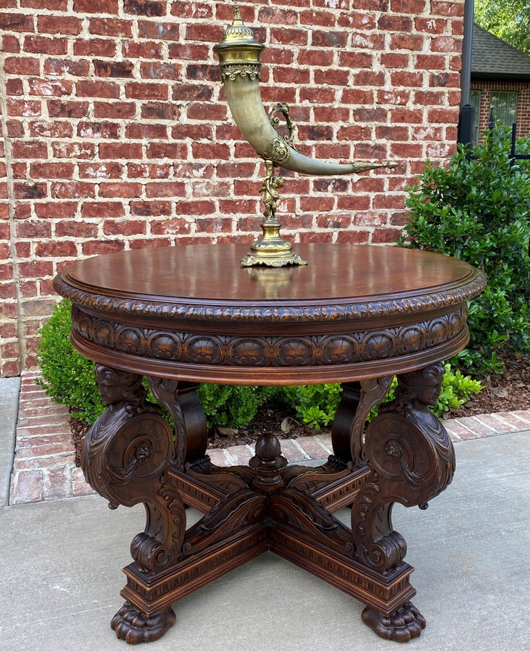 Antique French Round Table Entry Center Parlor Table Renaissance ...