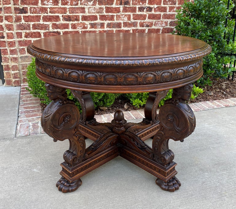 Antique French Round Table Entry Center Parlor Table Renaissance ...