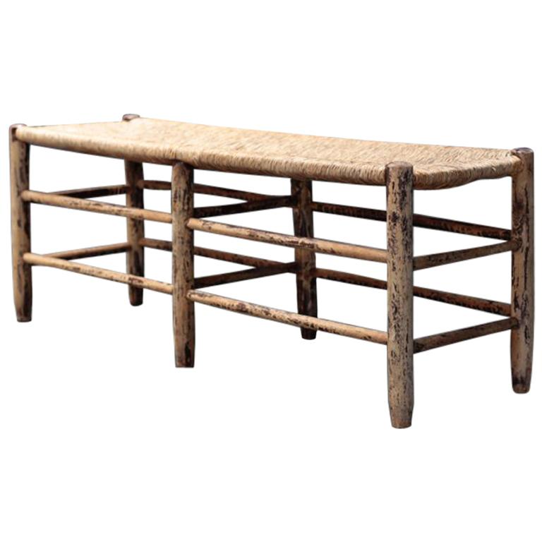Antique French Rush Seat Bench at 1stDibs | rush seat bench with back ...