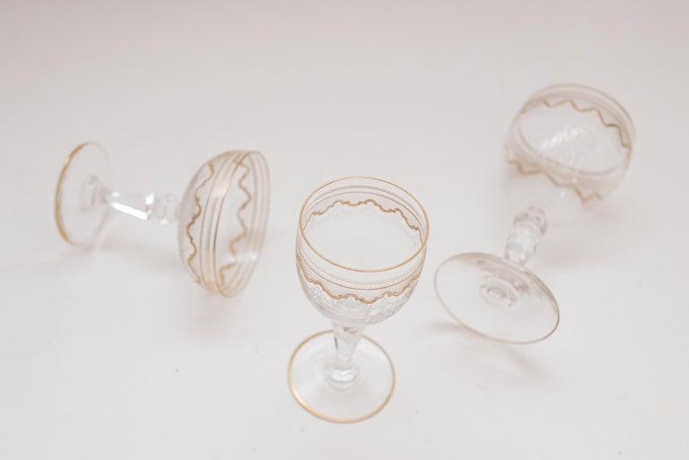 Antique French Saint Louis Crystal Service, 33 Pieces, Gilt Design ...