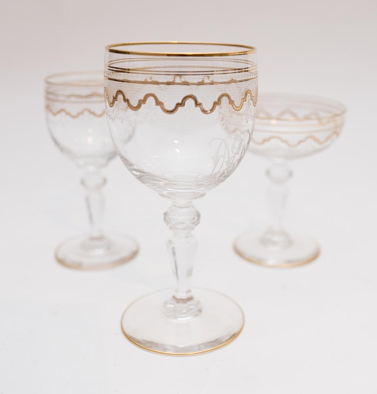 Antique French Saint Louis Crystal Service, 33 Pieces, Gilt Design ...