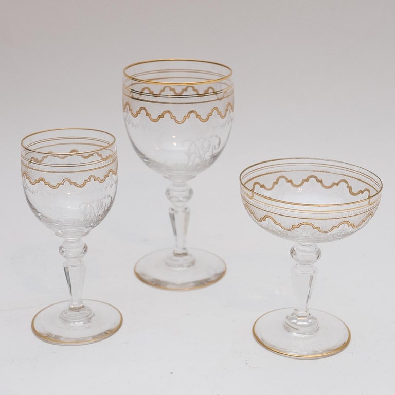 Antique French Saint Louis Crystal Service, 33 Pieces, Gilt Design ...