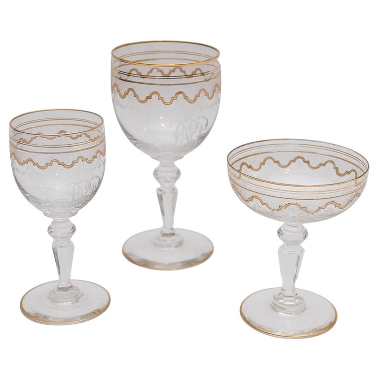 Antique French Saint Louis Crystal Service, 33 Pieces, Gilt Design ...