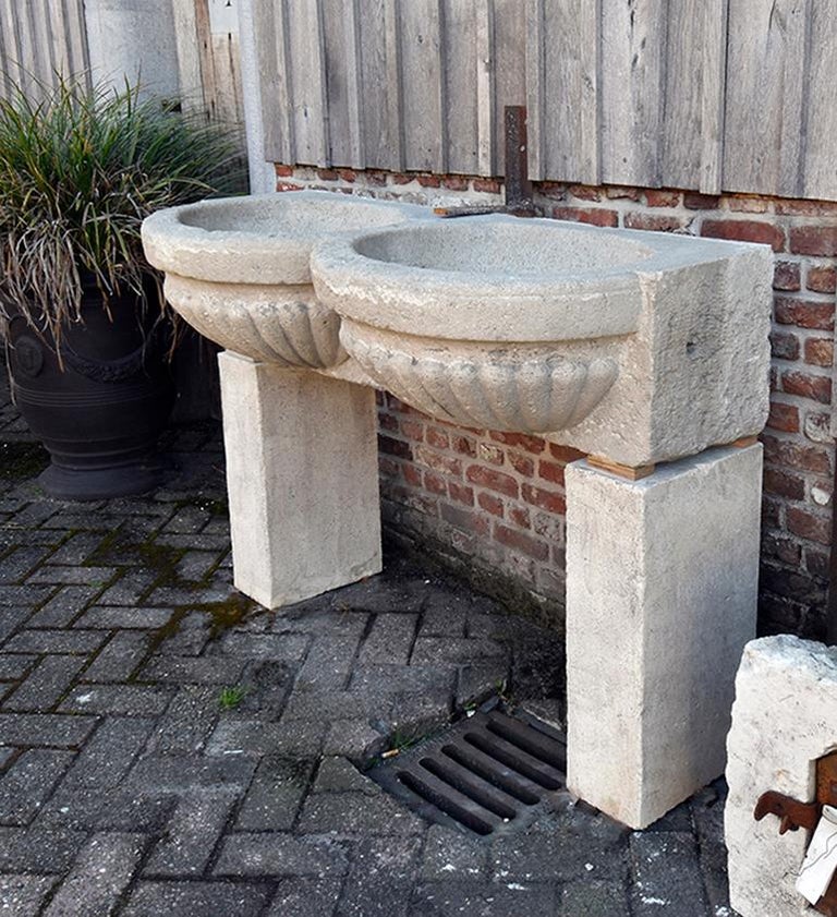 Antique French Sandstone Double Basin Sink, 19th Century at 1stDibs