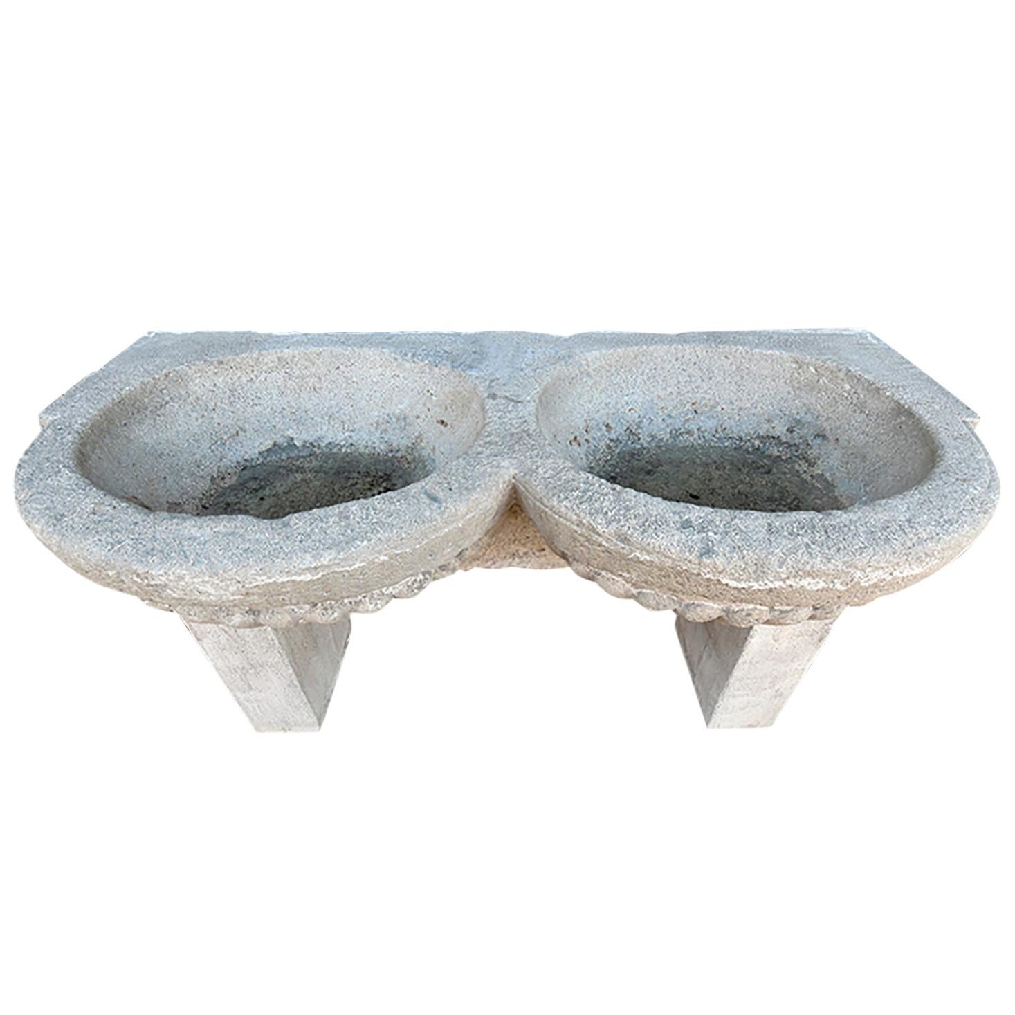 Antique French Sandstone Double Basin Sink, 19th Century at 1stDibs